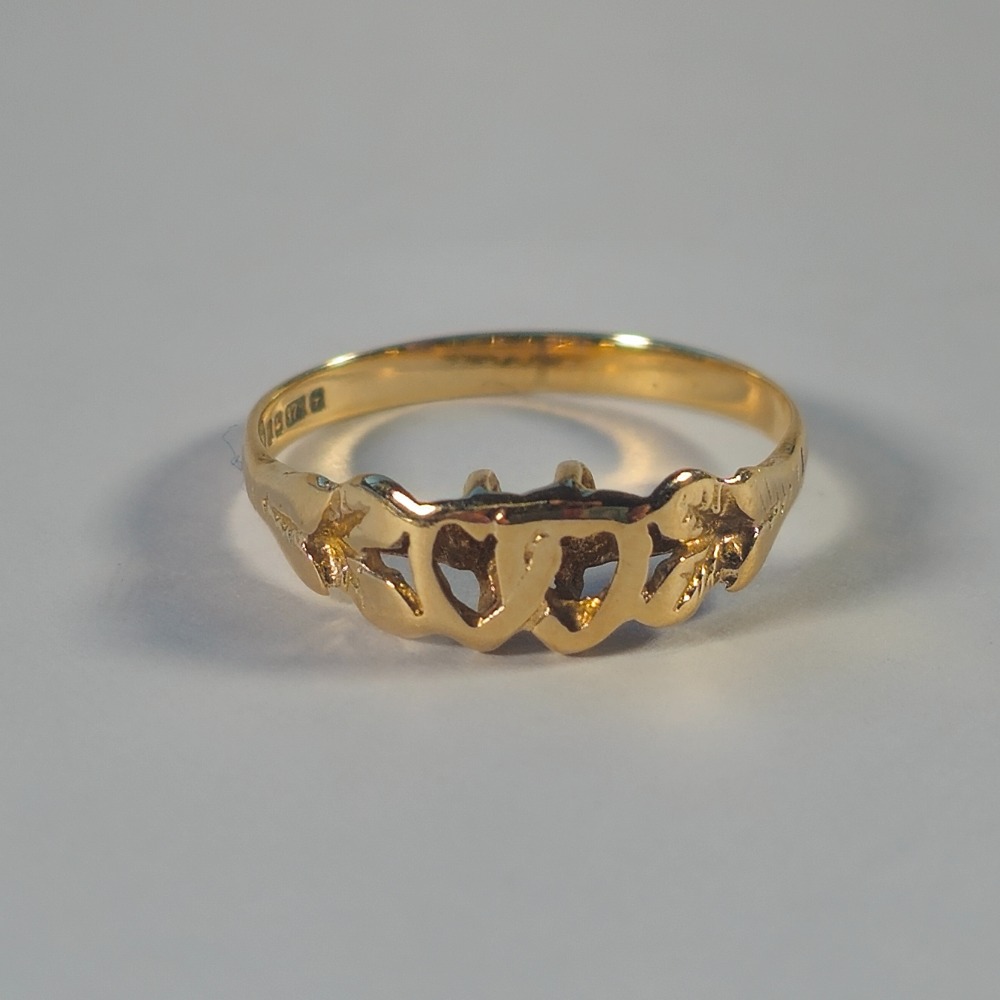 Used 9ct Gold 2 Heart Ring Size L - Own4Less